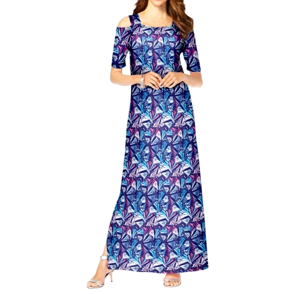 Roaman's | Dresses | Roamans Navy Butterfly Print Cold Shoulder Maxi ...